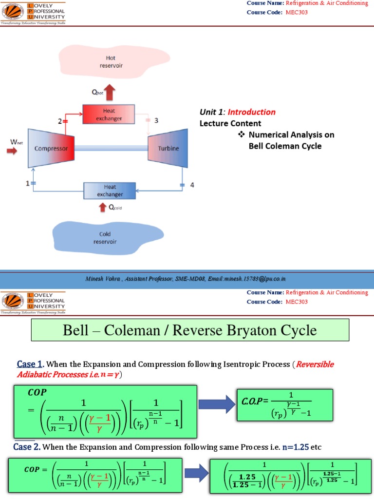 Lecture 4 - 6 - Analysis of Bell Coleman Cycle | PDF | Refrigeration ...