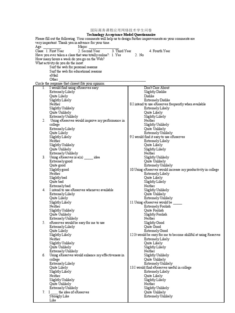 Technology Acceptance Model Questionnaire | PDF | Communication ...