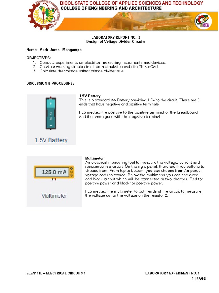 Laboratory Experiment 2 Mangampo | PDF | Resistor | Voltage