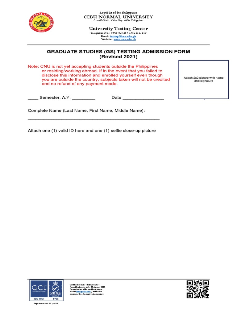 CNU Graduate Studies Admission Form | PDF | Academic Degree | Master's ...