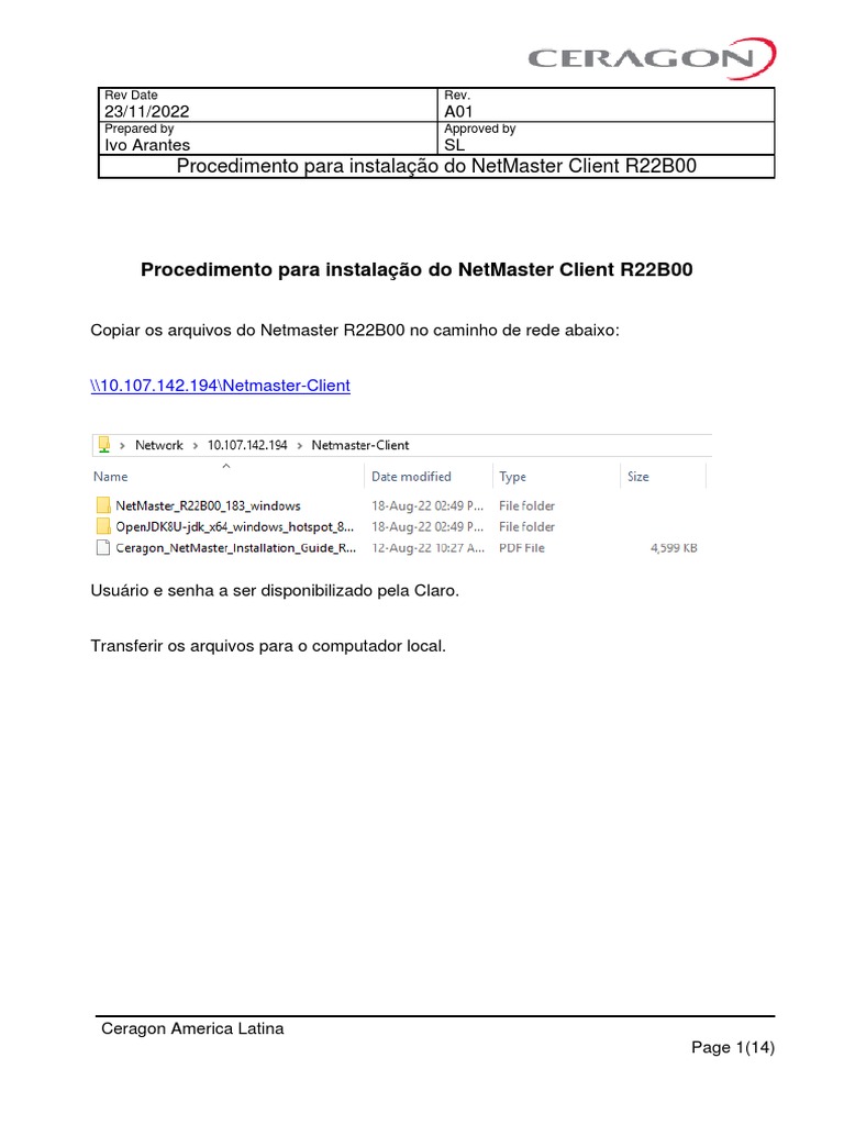 Instalação NetMaster Client R22B00 | PDF | Informática | Redes de ...