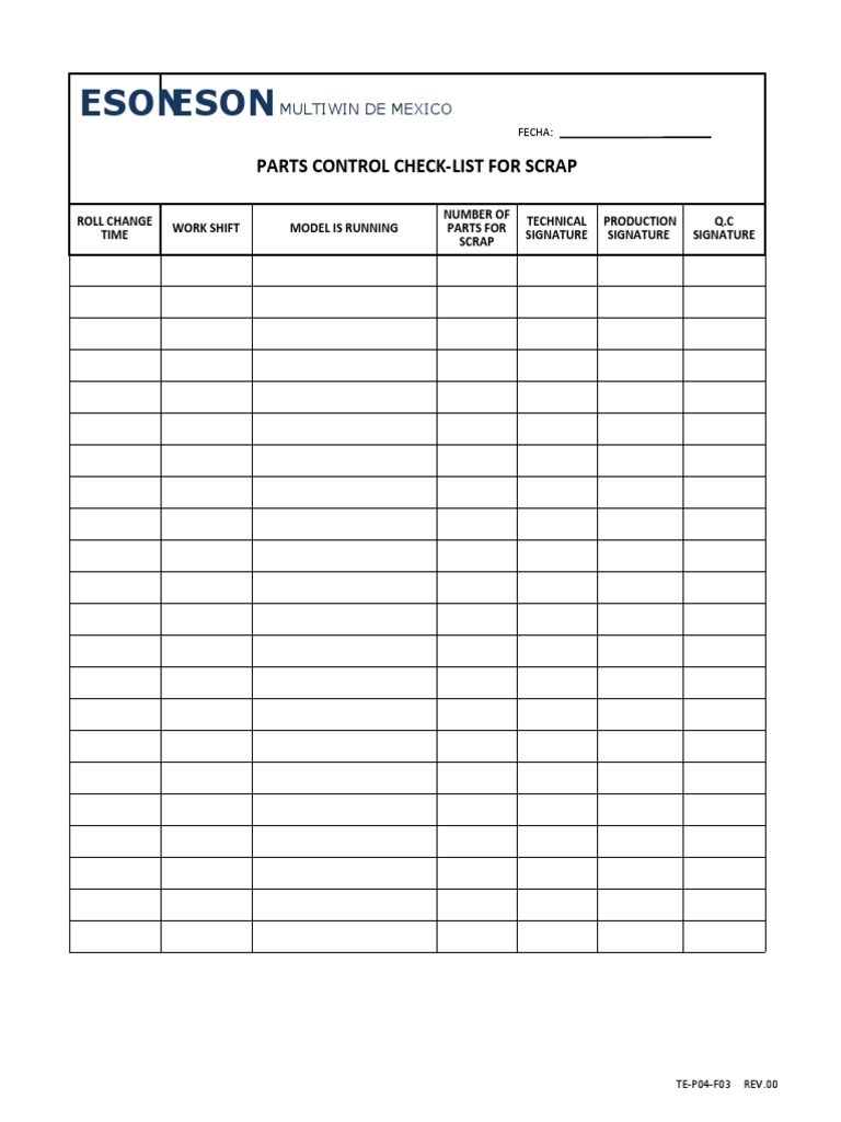 Check-list de Control de Piezas Para Scrap | PDF