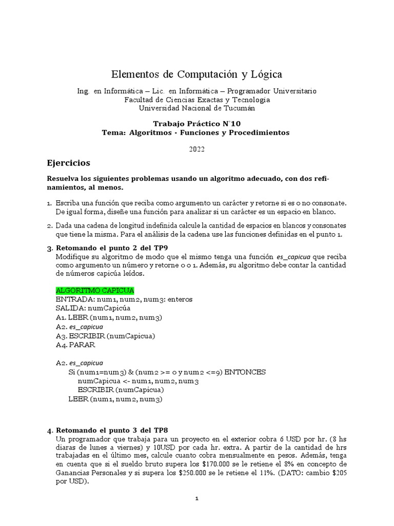 Algoritmos y funciones para la resolución de problemas matemáticos y lógicos | PDF | División ...