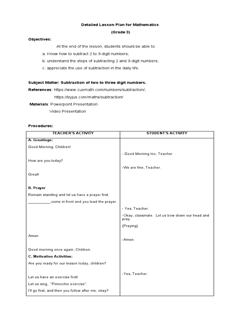 DLP - Subtraction | PDF | Subtraction | Elementary Mathematics