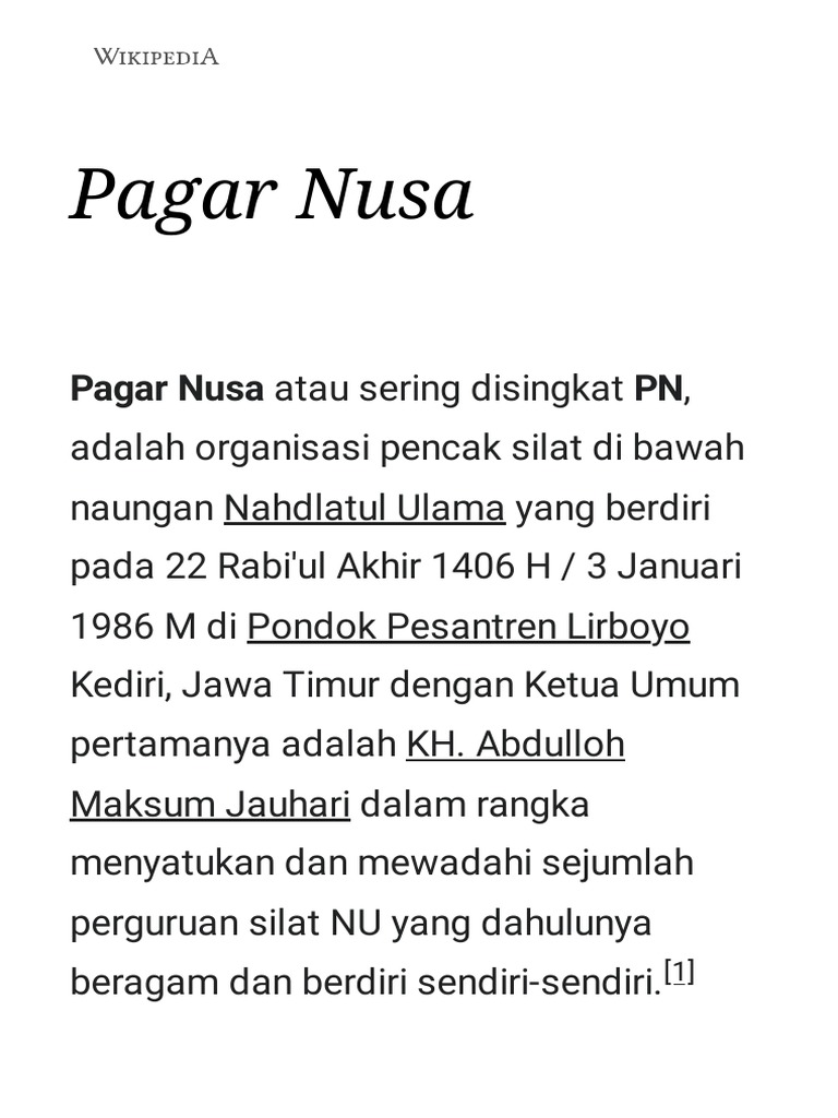Pagar Nusa - Wikipedia Bahasa Indonesia, Ensiklopedia Bebas | PDF