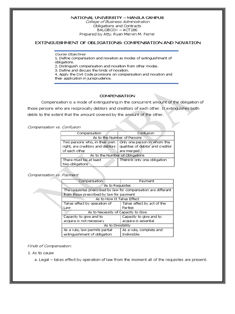 BALOBCOX Extinguishment Compensation and Novation | PDF | Debt | Debtor