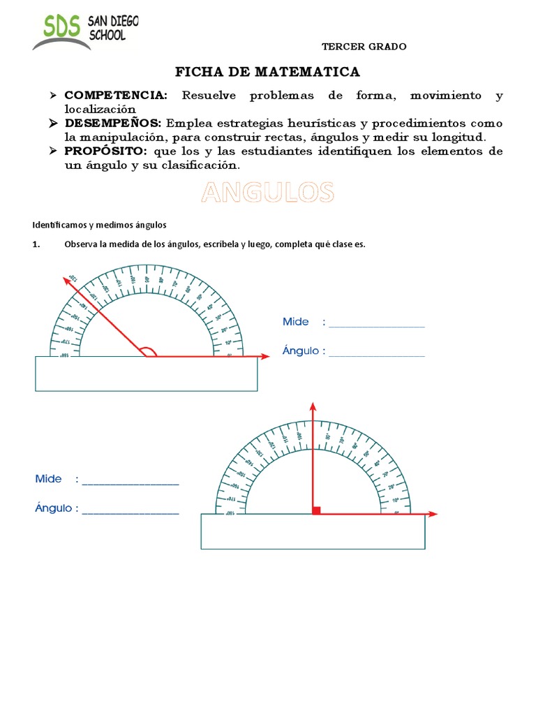 FICHA DE MATEMATICA Angulos | PDF
