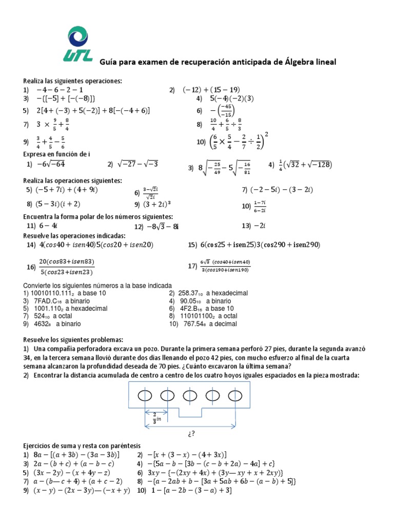 Guia Reforzamiento Algebra Lineal | PDF | Álgebra | Teoría de la ...
