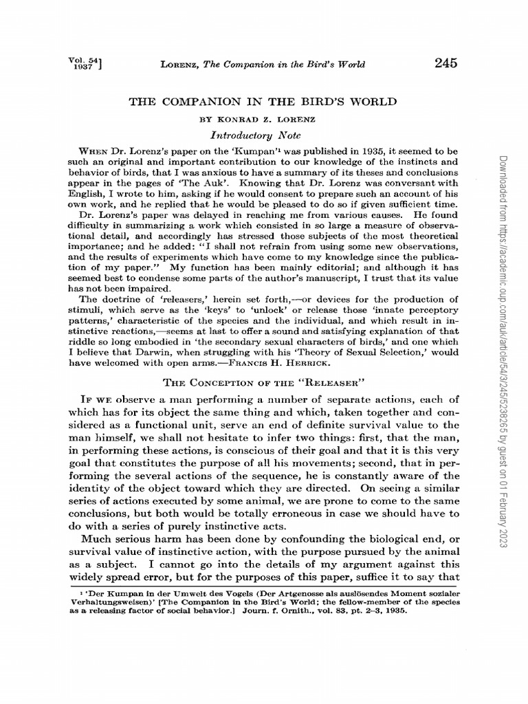 Bird Instincts and Releasers | PDF | Zoology | Birds