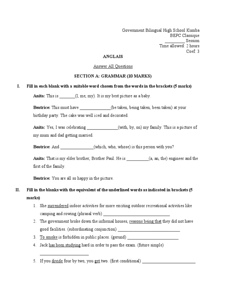 BEPC Classique and PROBATOIRE ACDTI From GBHS Kumba | PDF | Smoking | Substance Abuse