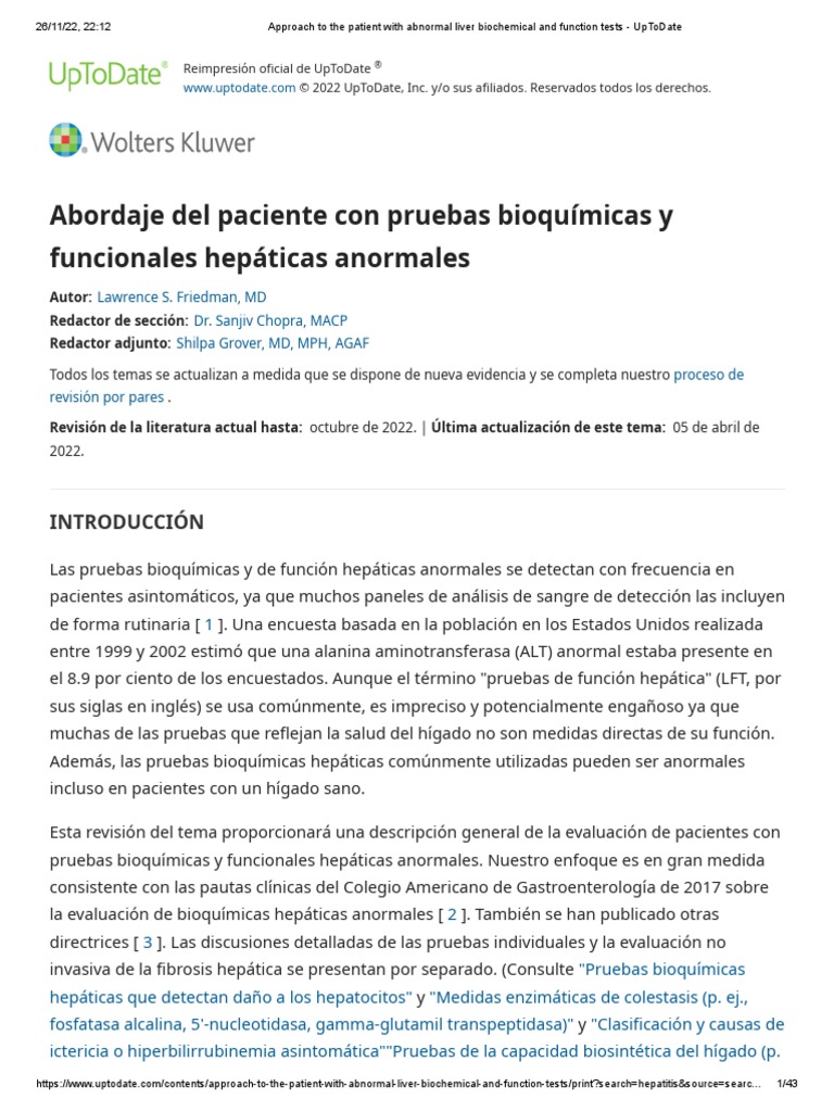 Approach To The Patient With Abnormal Liver Biochemical and Function ...