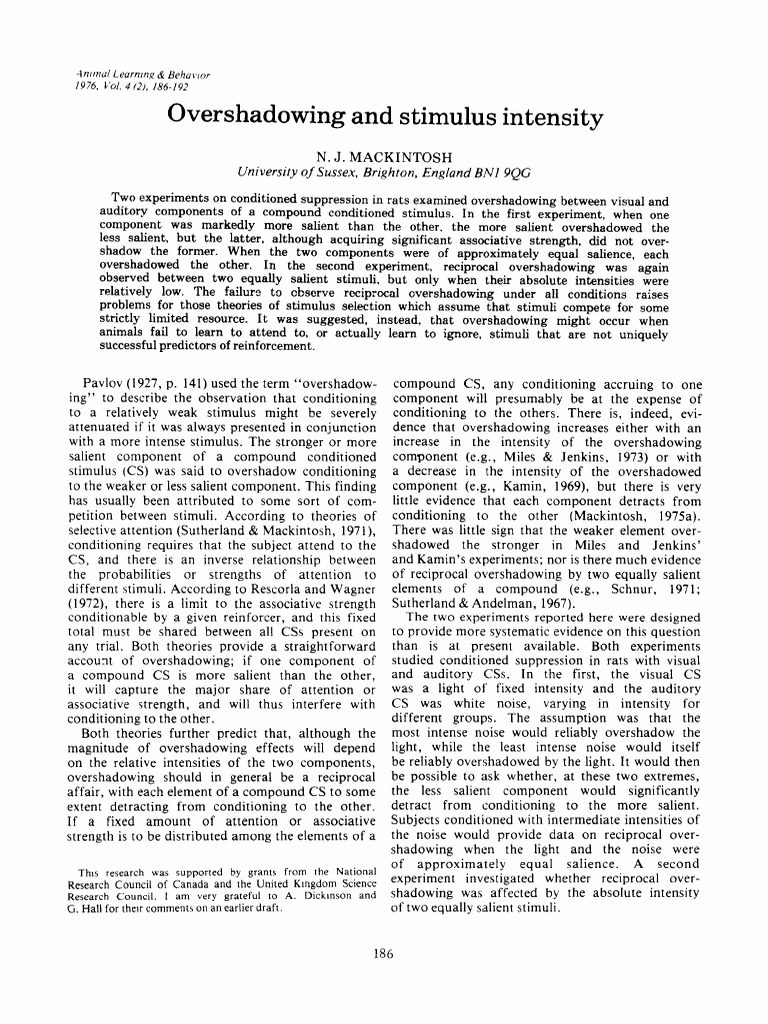 Stimulus Overshadowing in Rats | PDF | Classical Conditioning | Experiment