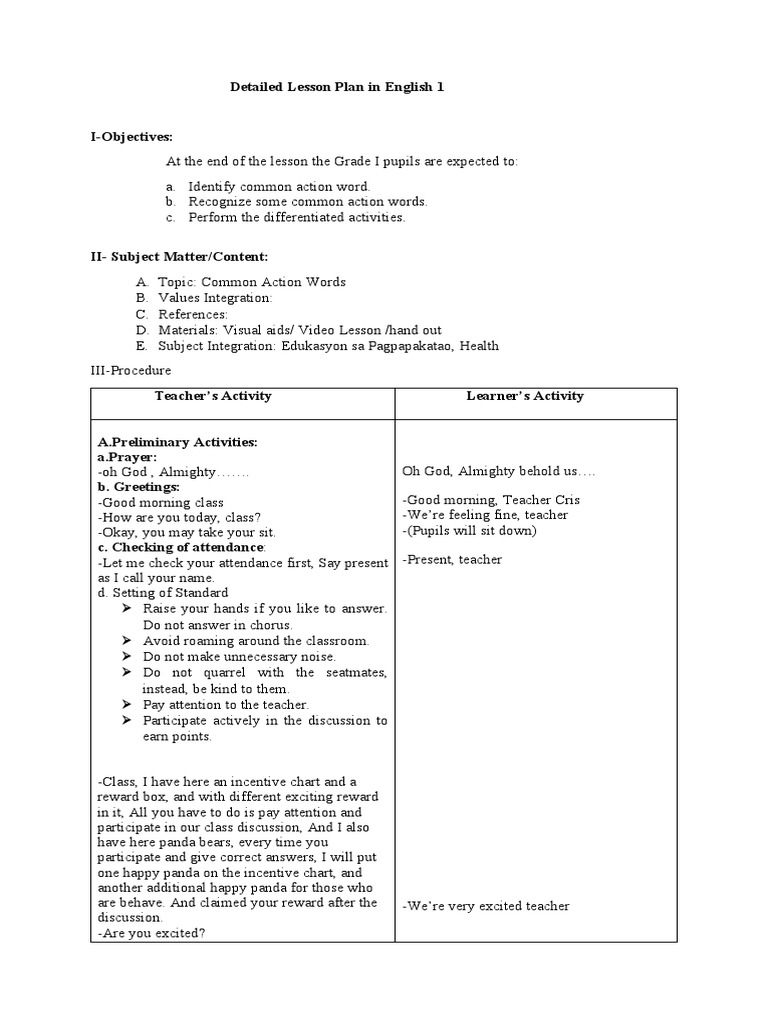 Detailed Lesson Plan in Math 1 | PDF | Teachers | Lesson Plan
