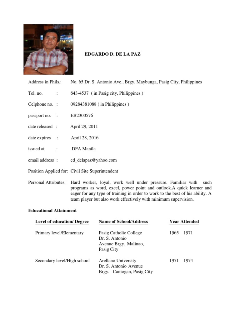 CV Ed Dela Cruz Civil | PDF