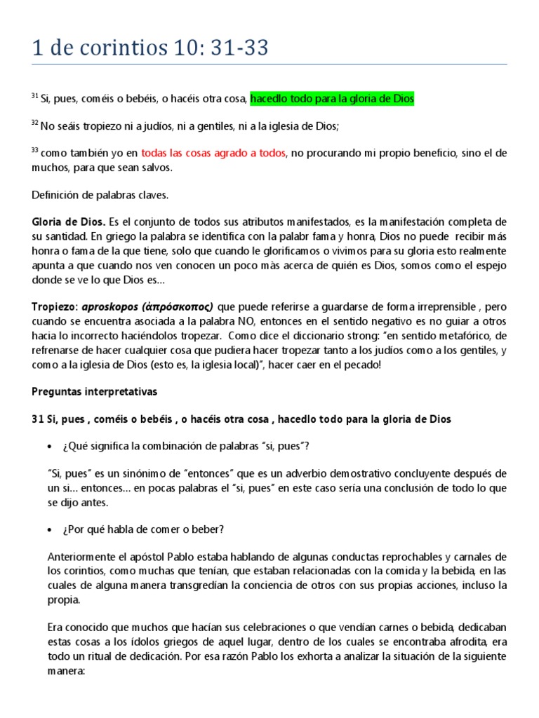 Estudio 1 de Corintios 10-31-33 | PDF | Pablo el apóstol | Dios