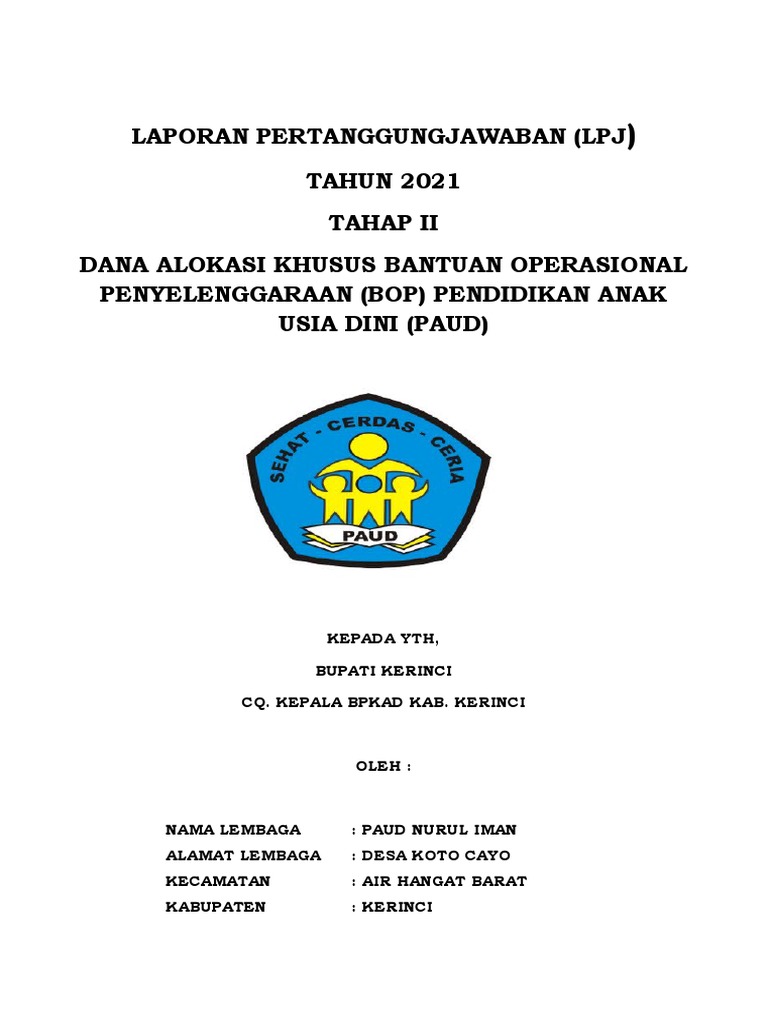 LPJ BOP PAUD Nurul Iman 2021 | PDF | Ilmu Sosial