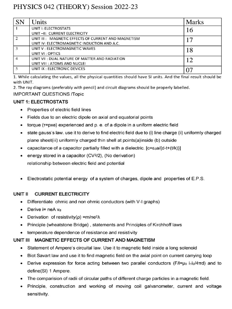 Question Bank Physics 2022-23 | PDF