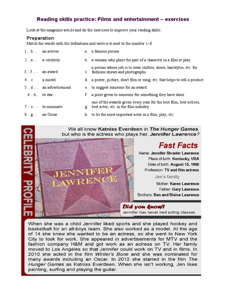 Films and Entertainment - Exercises 7 | PDF | Movie Theater