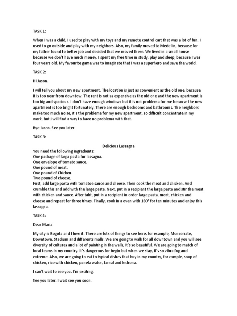 English A2 - Task 1 To 4 | PDF