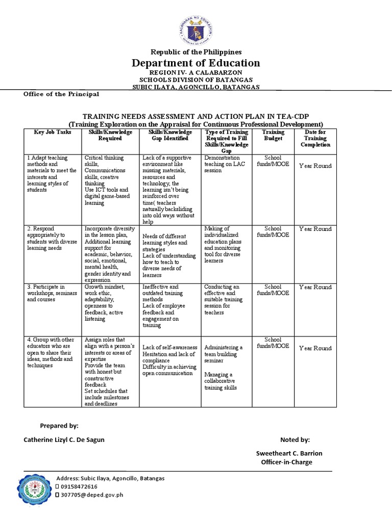 Action Plan On Tea CPD | PDF | Learning | Teachers