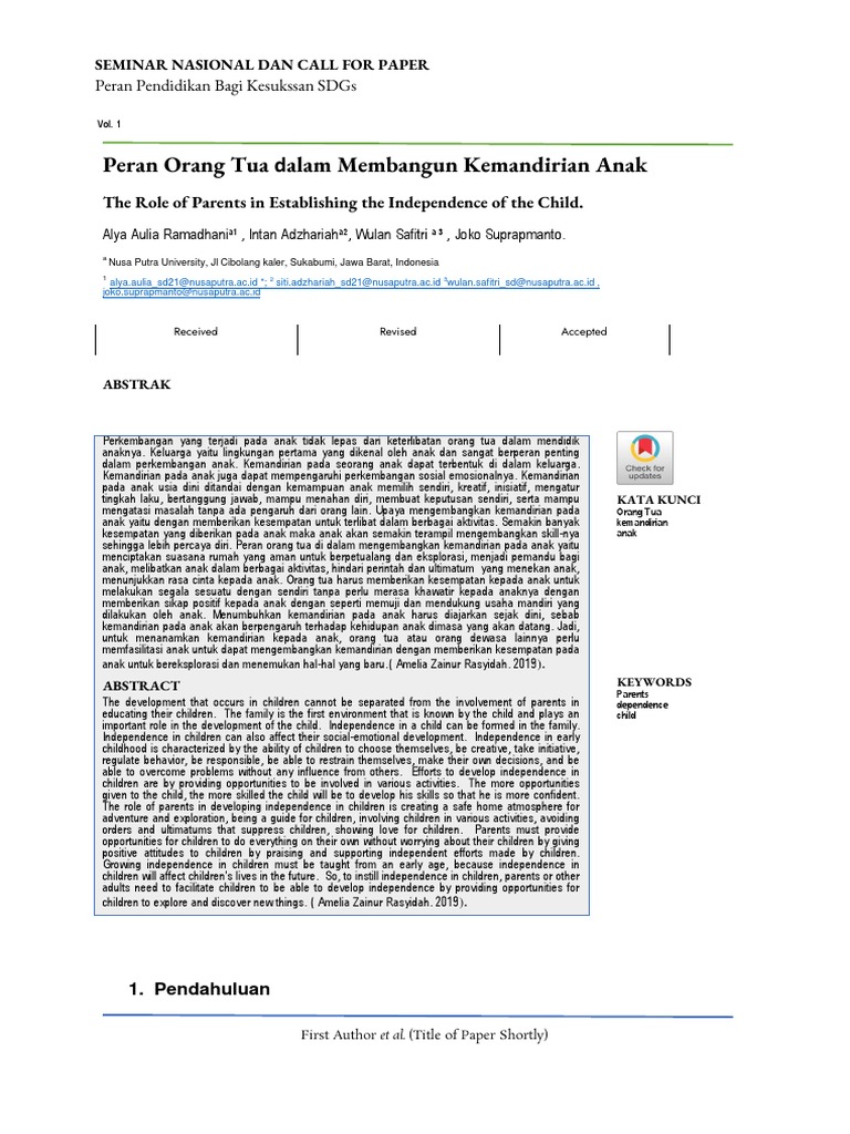 Peran Orang Tua Dalam Membangun Kemandirian Anak | PDF