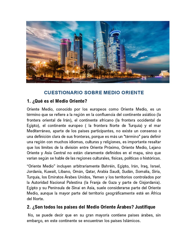 Cuestionario Sobre Medio Oriente | PDF | Cerca del este | Oriente Medio