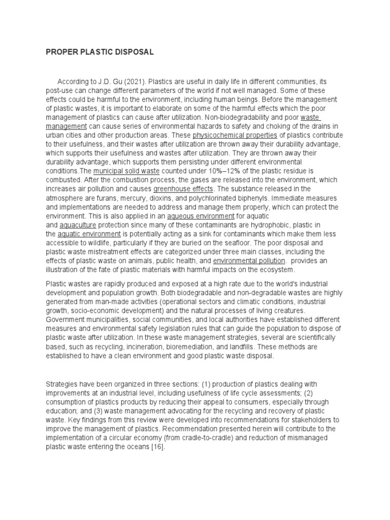 Proper Plastic Disposal | PDF | Waste Management | Waste