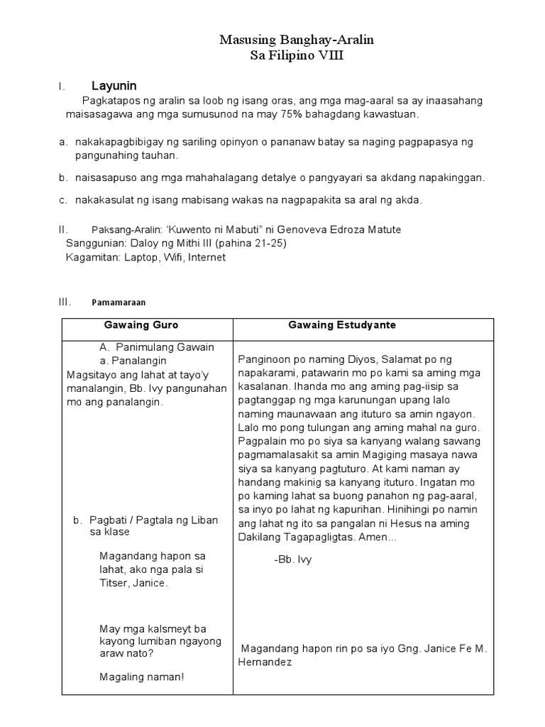 LIT 111 Banghay Aralin | PDF