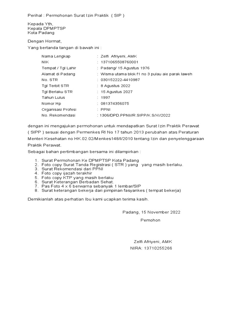 Contoh Permohonan SIP | PDF
