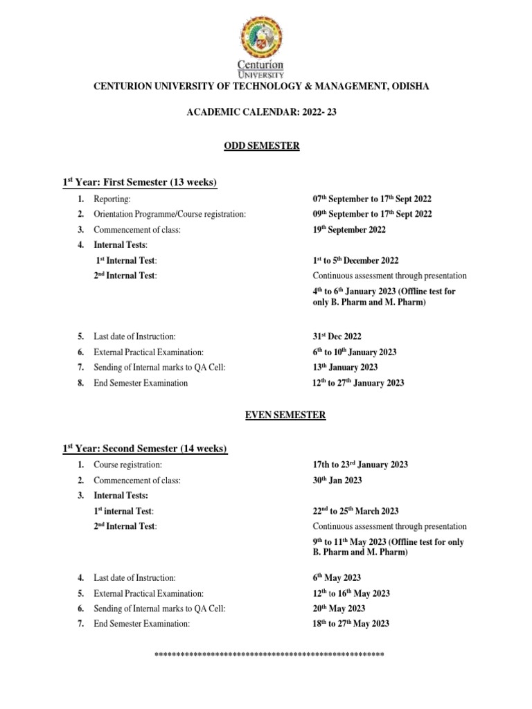 1st Year Academic Schedule 2022-23 | PDF