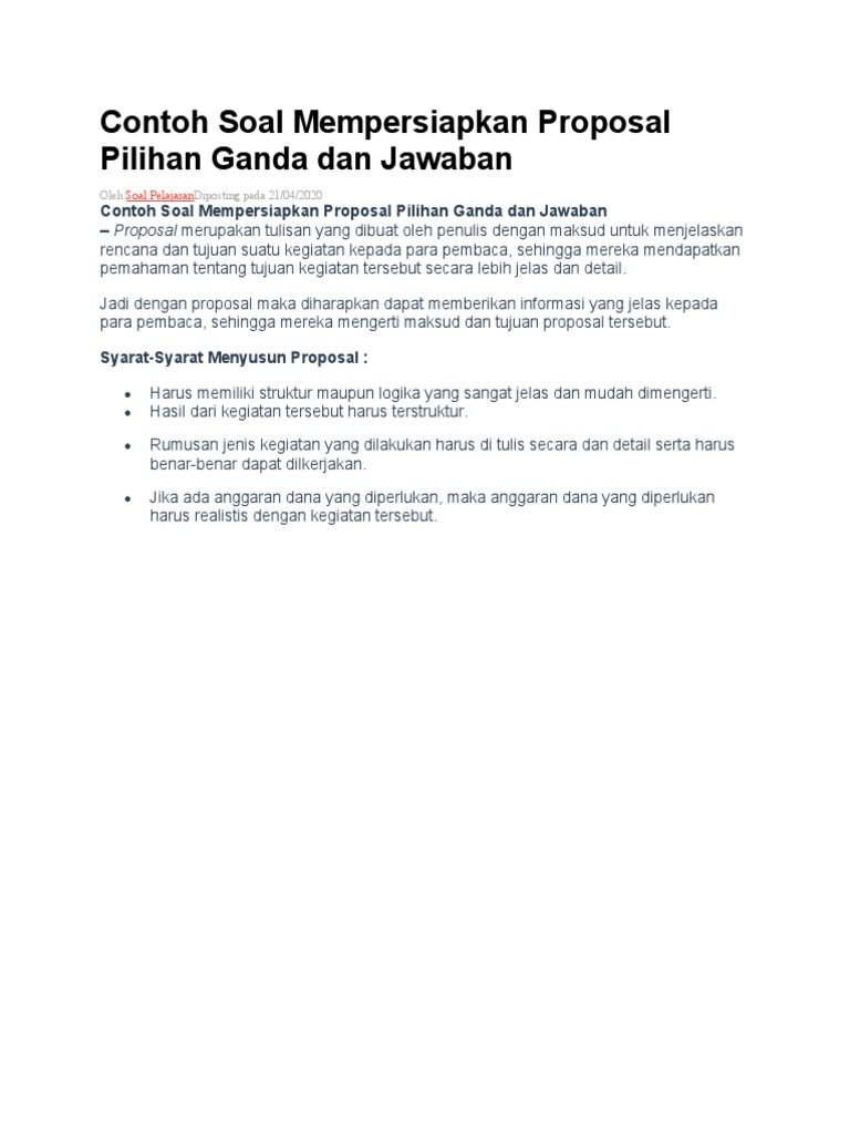 Soal Pilihan Ganda Proposal Kelas 11 | PDF