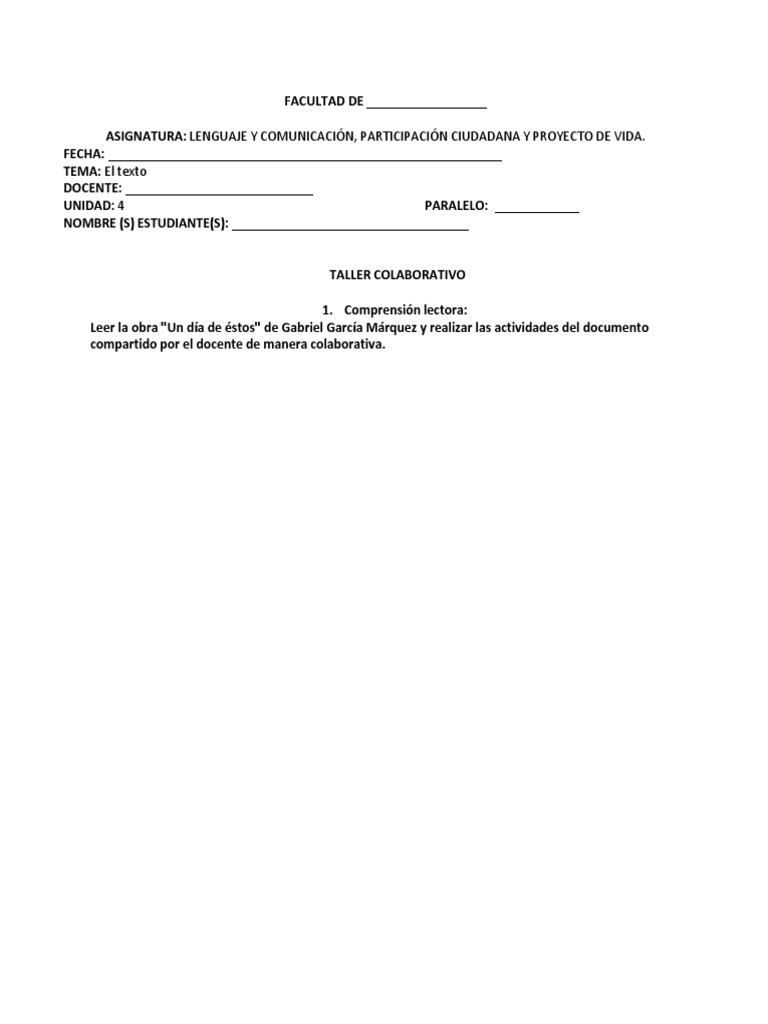 Taller-U4-Clase 2-S8 | PDF | Gabriel García Márquez