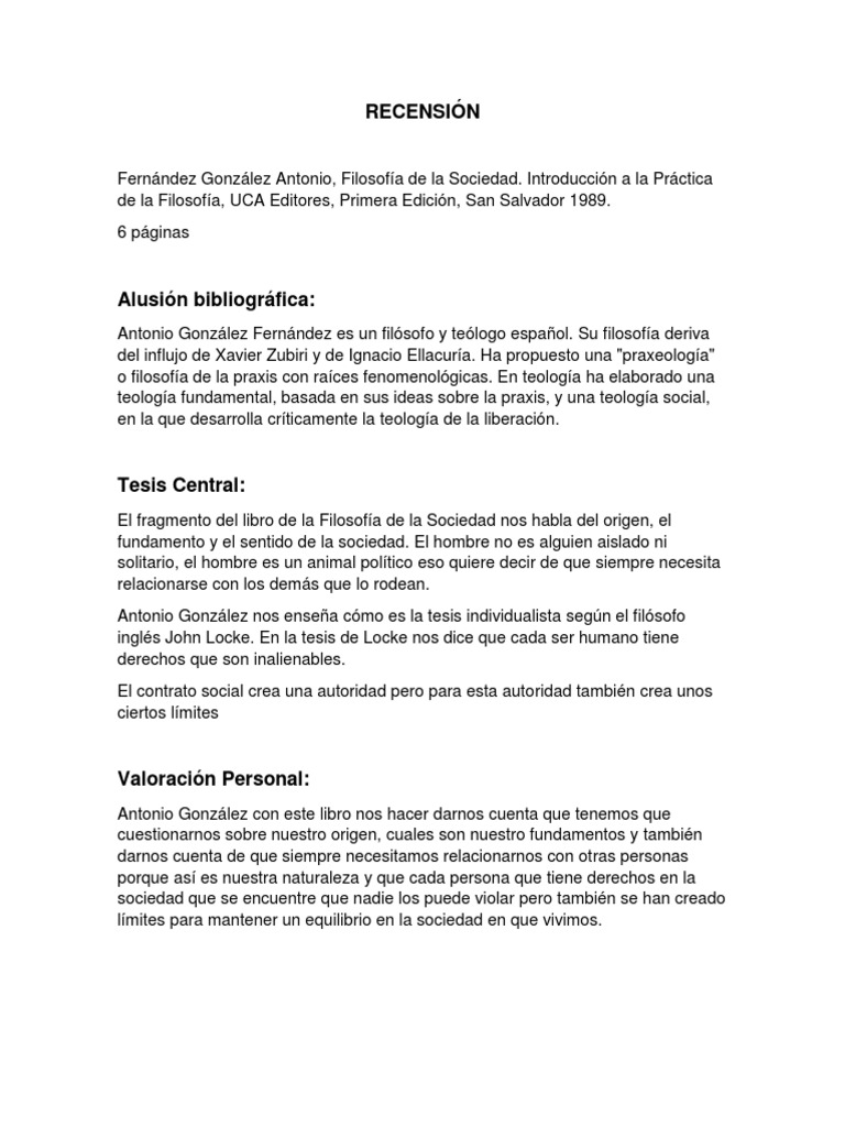 Recensión Filosofia de La Sociedad | PDF