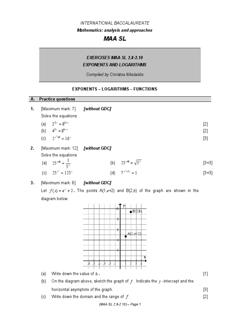 MAA SL 2.8-2.10 EXPONENTS AND LOGARITHMS (Concise) | PDF | Logarithm | Asymptote