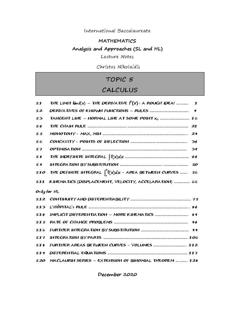IB Math: Calculus Lecture Notes | PDF | Tangent | Derivative