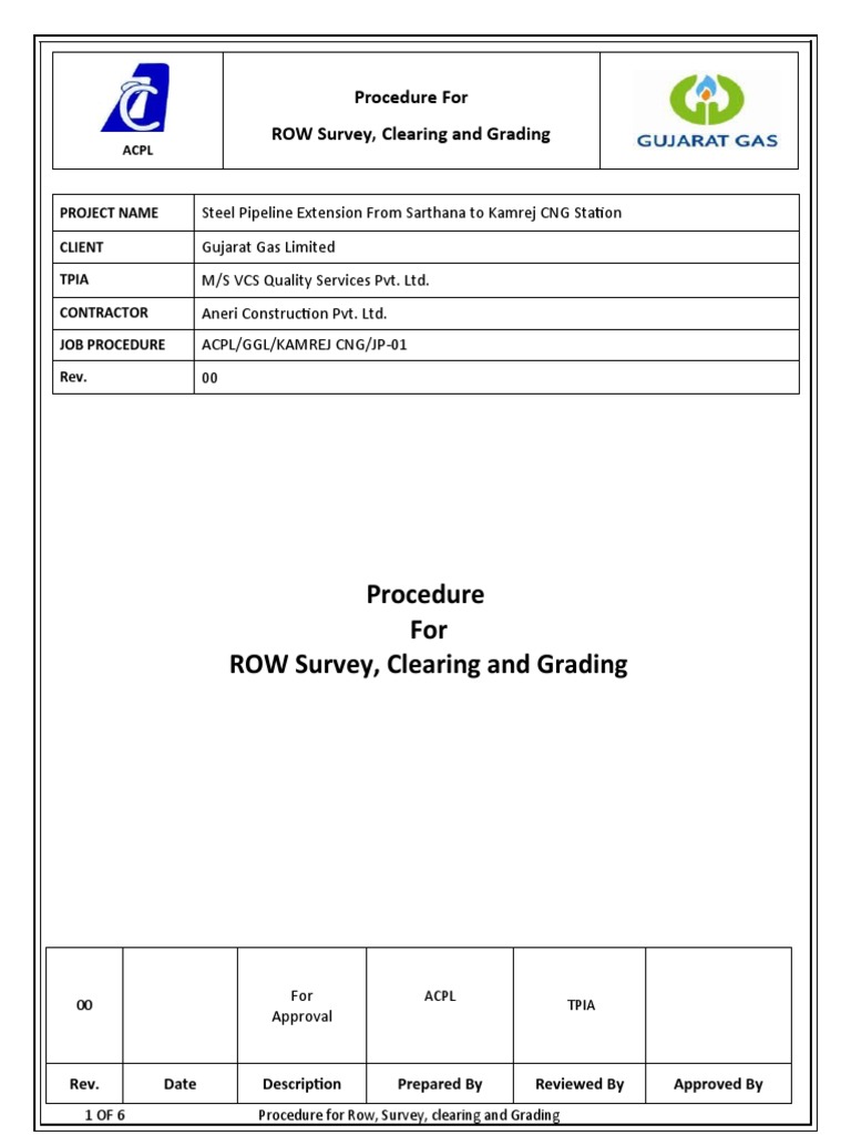 Procedure for Right-of-Way Survey, Clearing, and Grading of a Steel ...