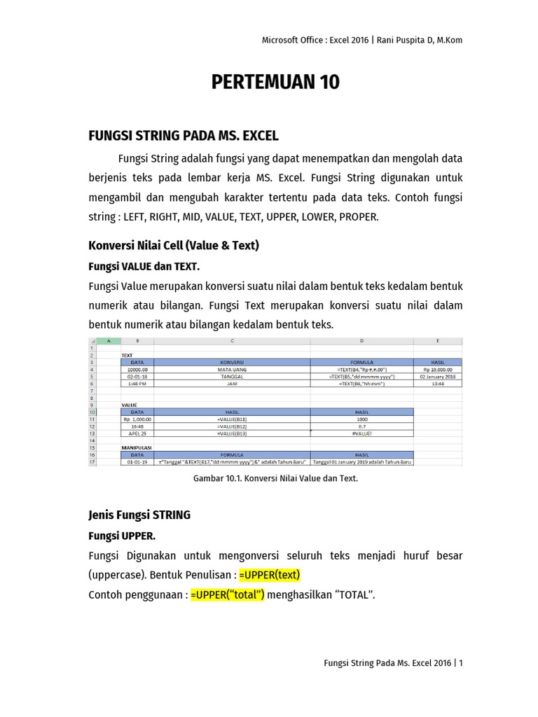 Fungsi String di Excel 2016 | PDF