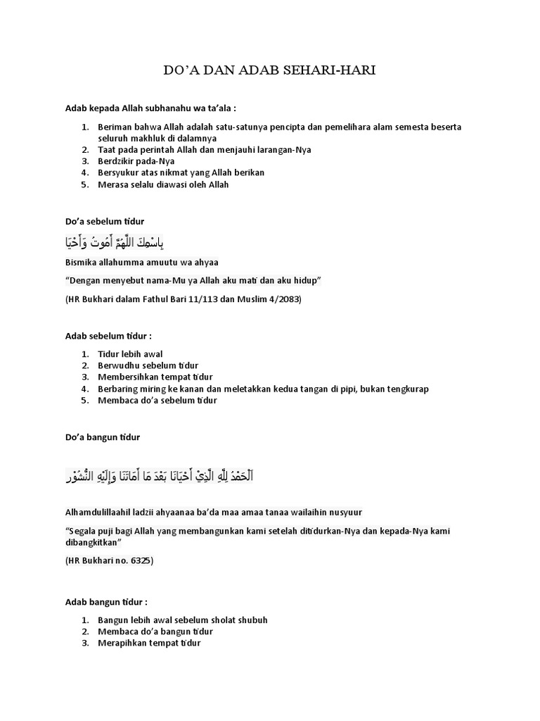 Doa Dan Adab - Modul Diniyyah TK | PDF