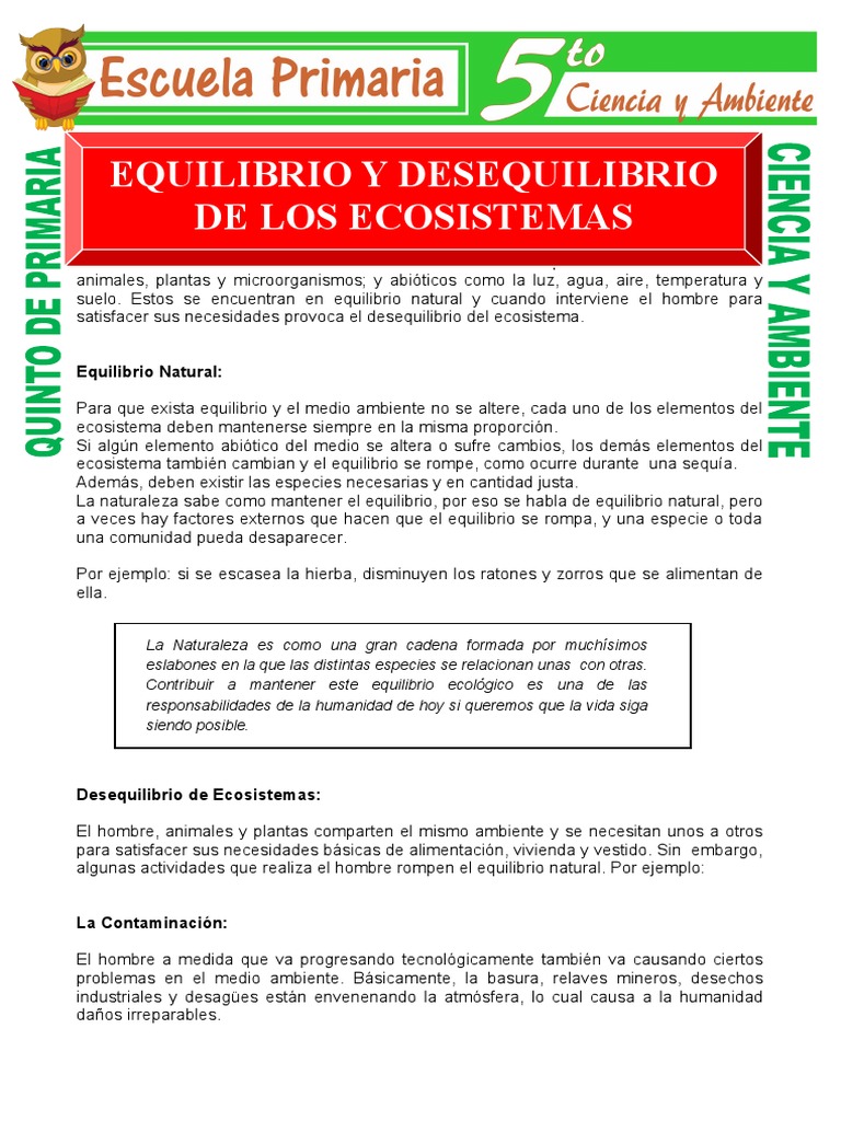 Equilibrio y Desequilibrio de Los Ecosistemas para Quinto de Primaria | PDF | Deforestación ...