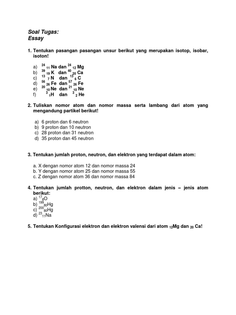 Soal Kimia: Isotop dan Atom | PDF | Metode & Bahan Ajar | Sains ...