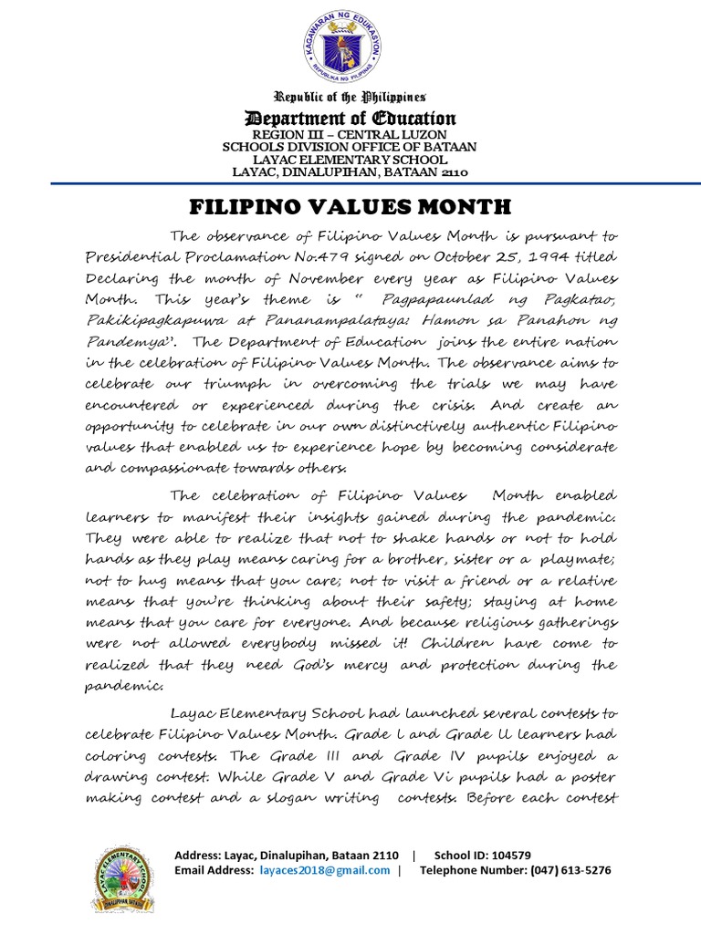 LAYAC ES - Filipino Values Month | PDF