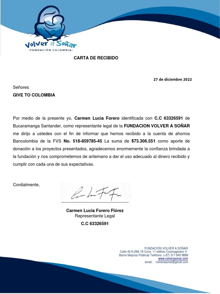 Carta de Recibido, Donación | PDF