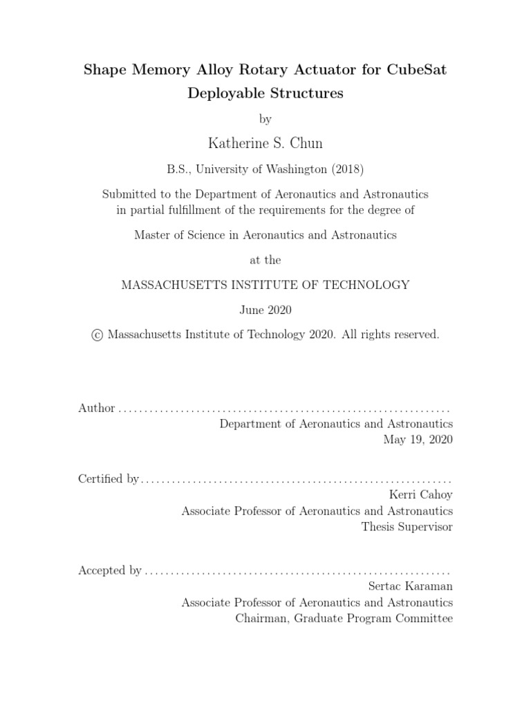 Design and Characterization of Shape Memory Alloy Rotary Actuators for CubeSat Deployable ...