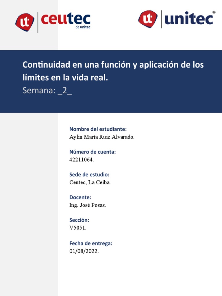 Continuidad en Una Función y Aplicación de Los Límites en La Vida Real ...
