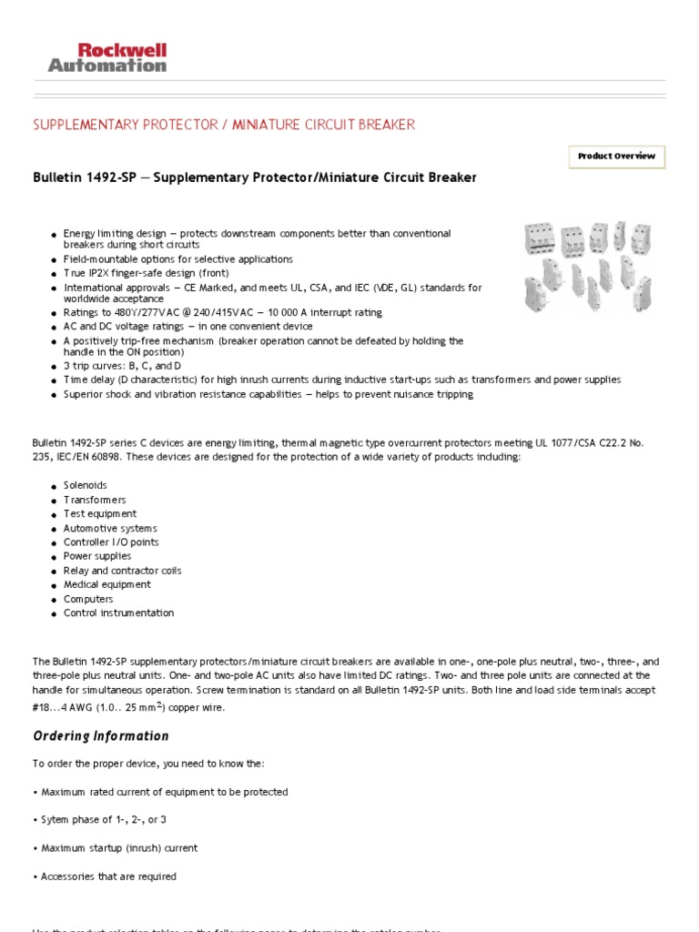 Industrial Control - Supplementary Protector Miniature Circuit Breaker ...