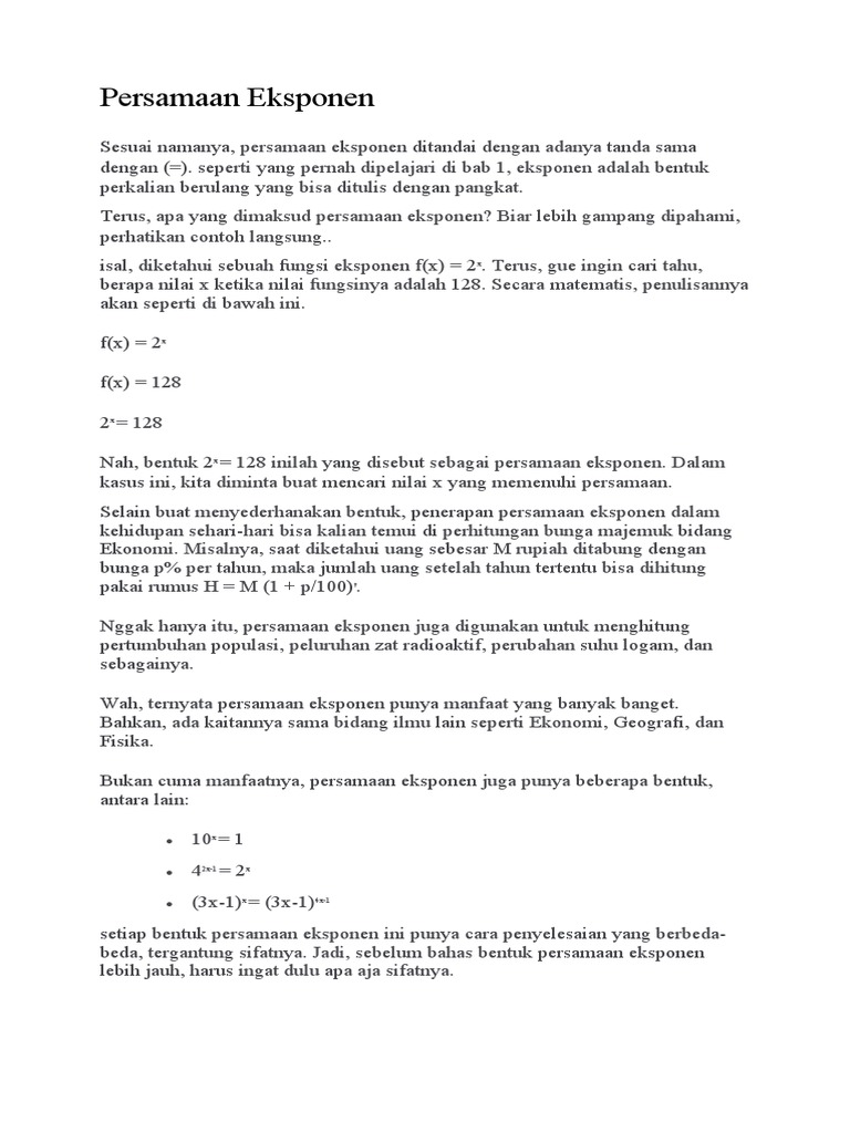 MATERI Persamaan Eksponen | PDF | Metode & Bahan Ajar