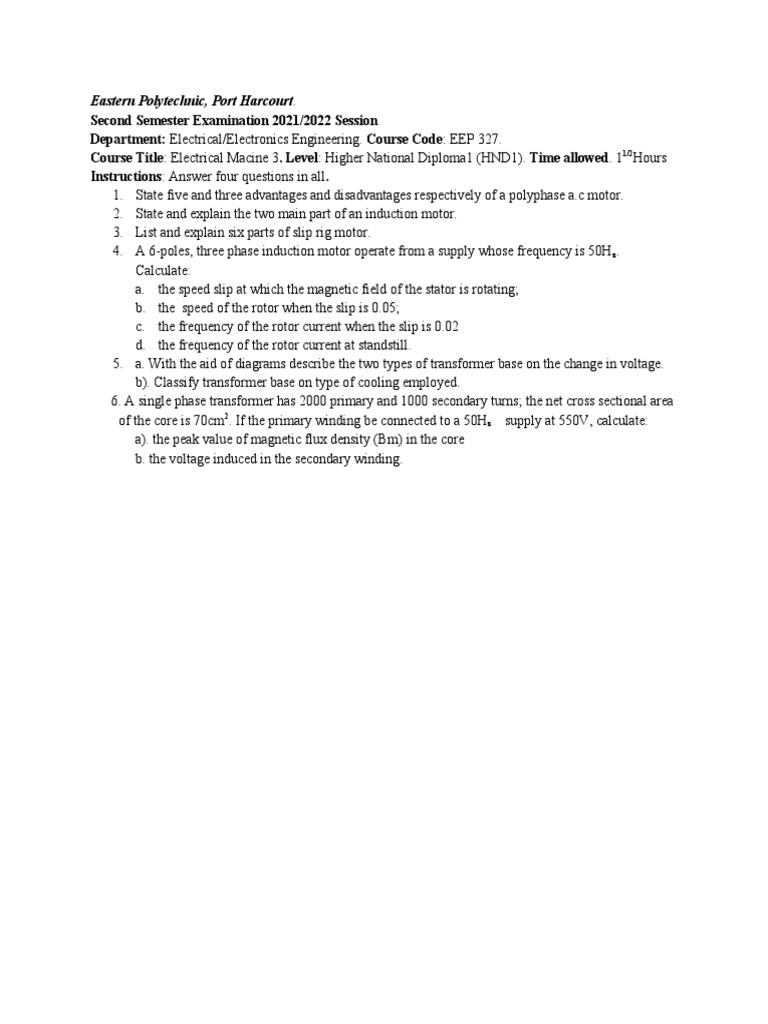 Electrical Machines 3 Exam Questions | PDF