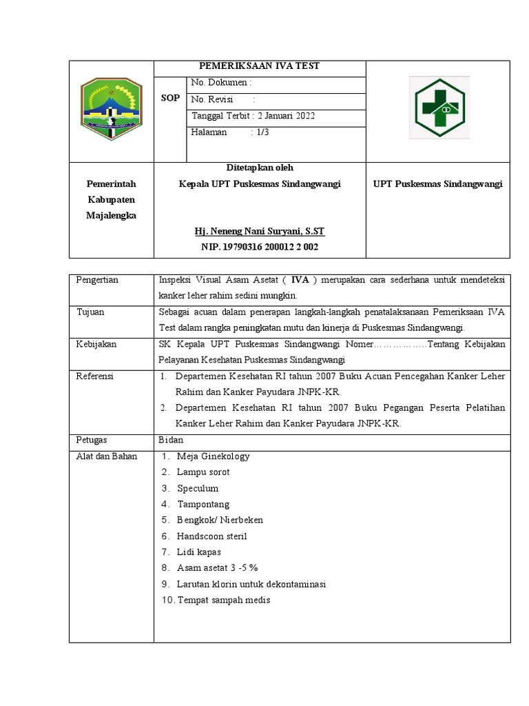 Prosedur Pemeriksaan IVA Test | PDF