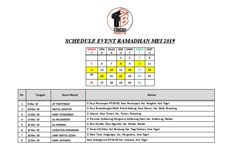 Jadwal Acara Ramadhan Mei 2019 | PDF