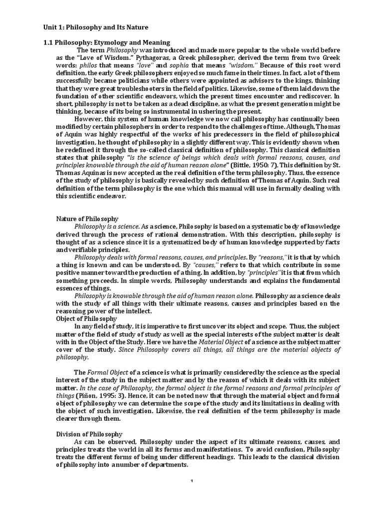 Unit 1 - Philosophy and Its Nature | PDF | Logic | Inference